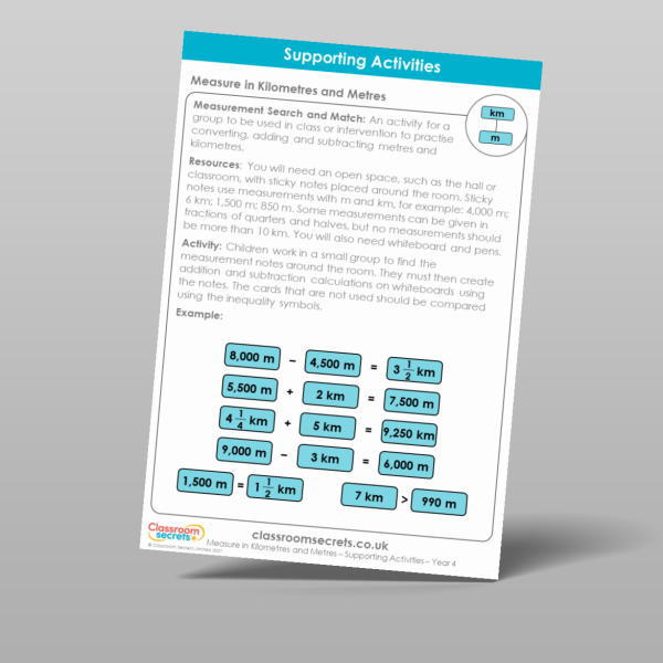 Year 4 Measure In Kilometres And Metres Supporting Activity Resource ...