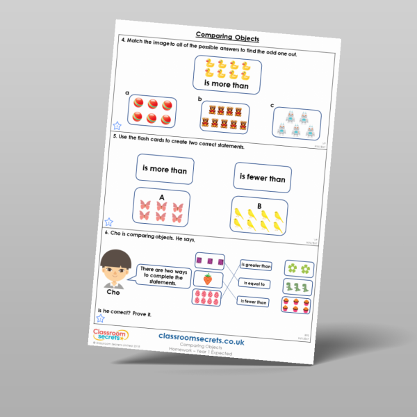 Year 1 Comparing Objects Homework Resource | Classroom Secrets Year 1 Comparing Objects Homework Resource | Classroom Secrets
