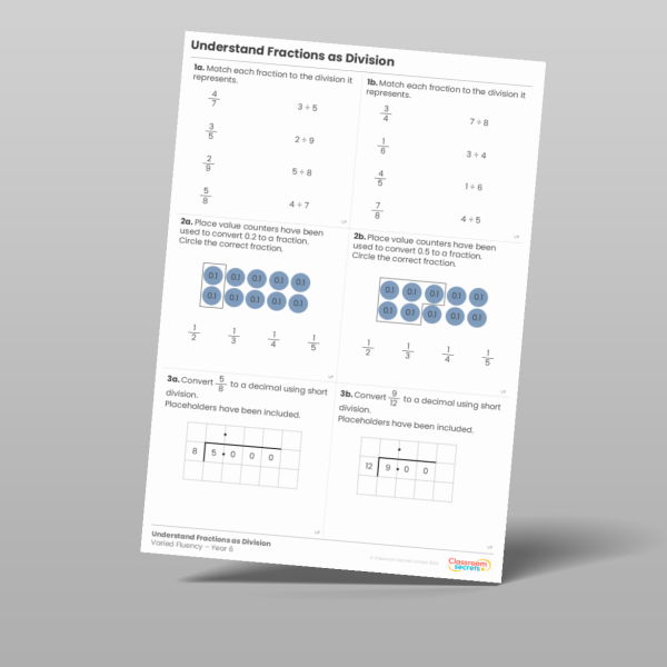 Understand Fractions as Division Varied Fluency Resource | Classroom ...