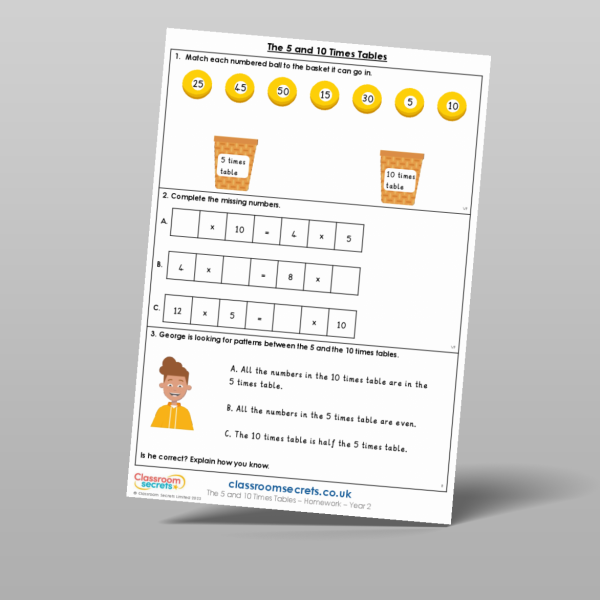 Year 2 The 5 And 10 Times Tables Homework Resource | Classroom Secrets