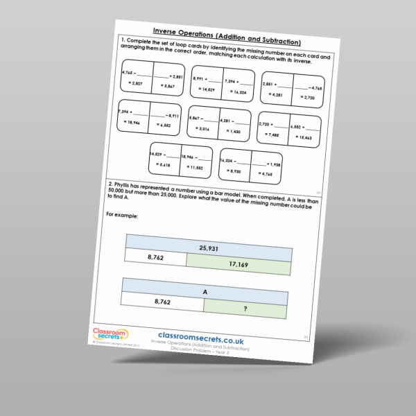 Year 5 Inverse Operations Addition And Subtraction Discussion Problem ...