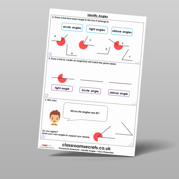 Year 4 Identify Angles Homework Resource | Classroom Secrets