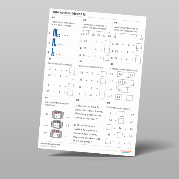 Year 2 Add And Subtract 1s Fluency Matrix Resource | Classroom Secrets