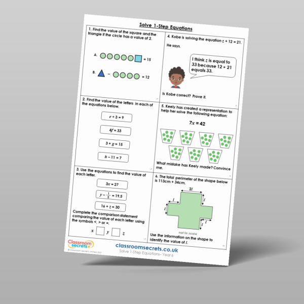 Year 6 Solve 1 Step Equations Mixed Activity Resource | Classroom Secrets