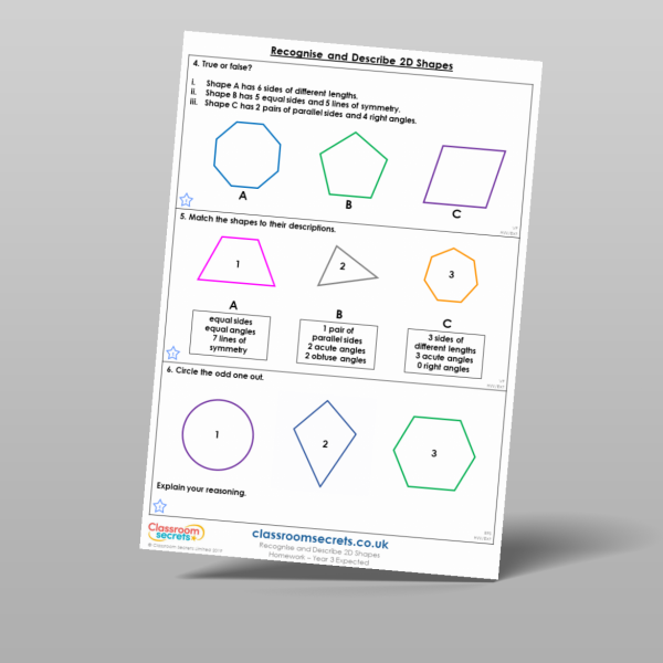 Year 3 Recognise And Describe 2d Shapes Homework Resource | Classroom ...