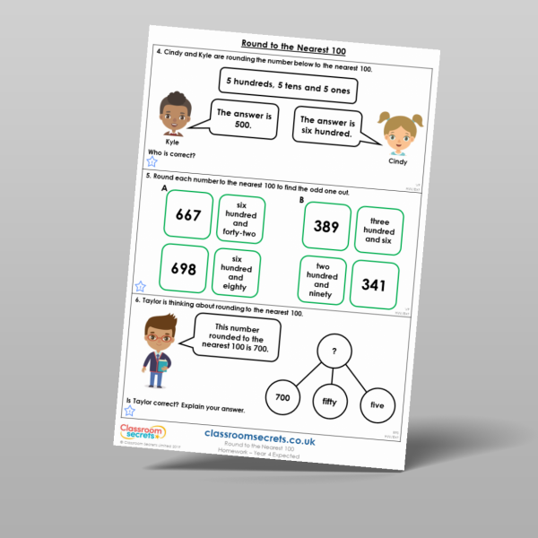Year 4 Round To The Nearest 100 Homework Resource | Classroom Secrets