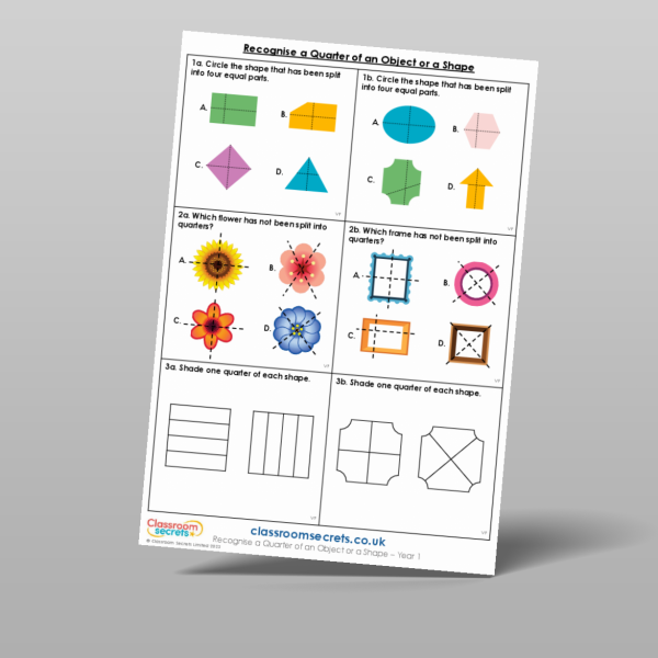 Year 1 Recognise A Quarter Of An Object Or A Shape Varied Fluency ...