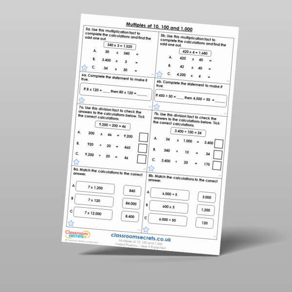 Year 5 Multiples Of 10 100 And 1 000 Varied Fluency Resource ...