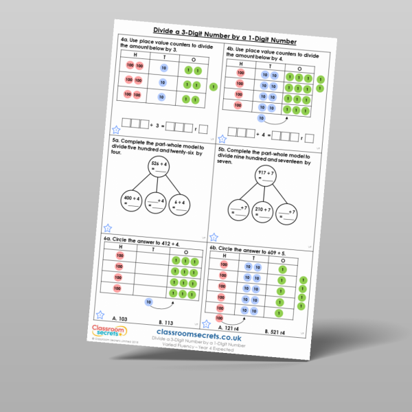 Year 4 Divide A 3 Digit Number By A 1 Digit Number Varied Fluency ...