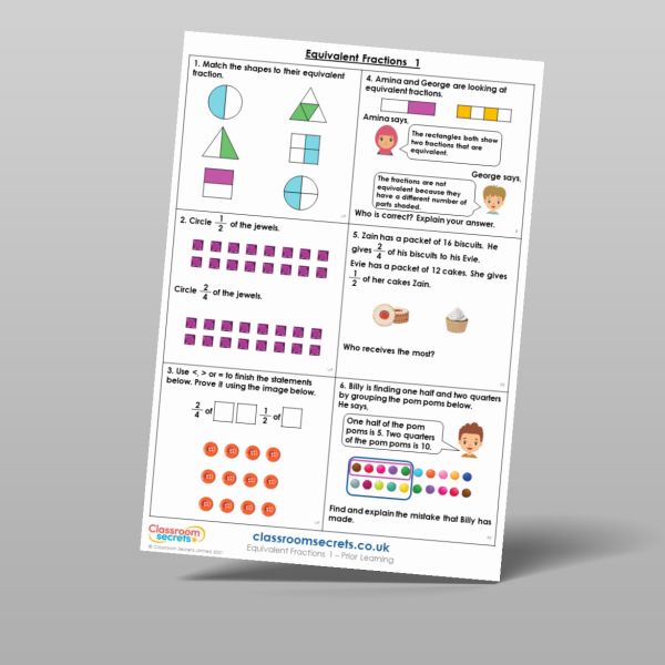 Year 3 Equivalent Fractions 1 Prior Learning Resource | Classroom Secrets
