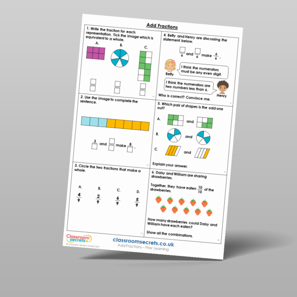 Year 3 Add Fractions Prior Learning Resource | Classroom Secrets