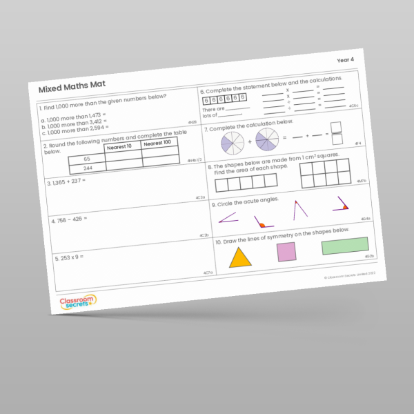Year 4 Mixed Maths Mat Resource | Classroom Secrets