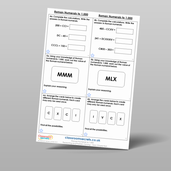 Year 5 Roman Numerals To 1 000 Reasoning And Problem Solving Resource ...