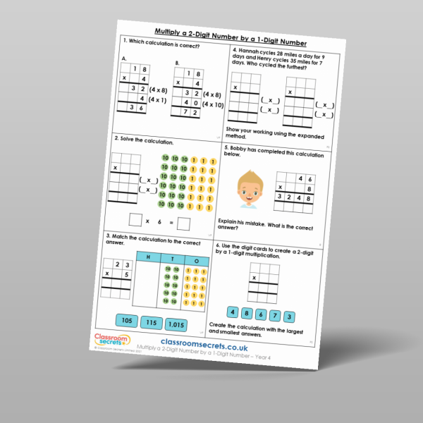 Year 4 Multiply A 2 Digit Number By A 1 Digit Number Mixed Activity ...