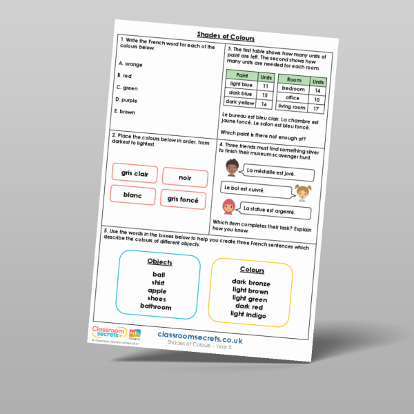 Year 5 Shades Of Colours Main Activity Resource | Classroom Secrets
