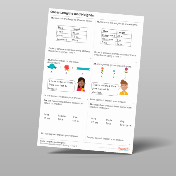 Year 2 Order Lengths And Heights Reasoning And Problem Solving 2 ...