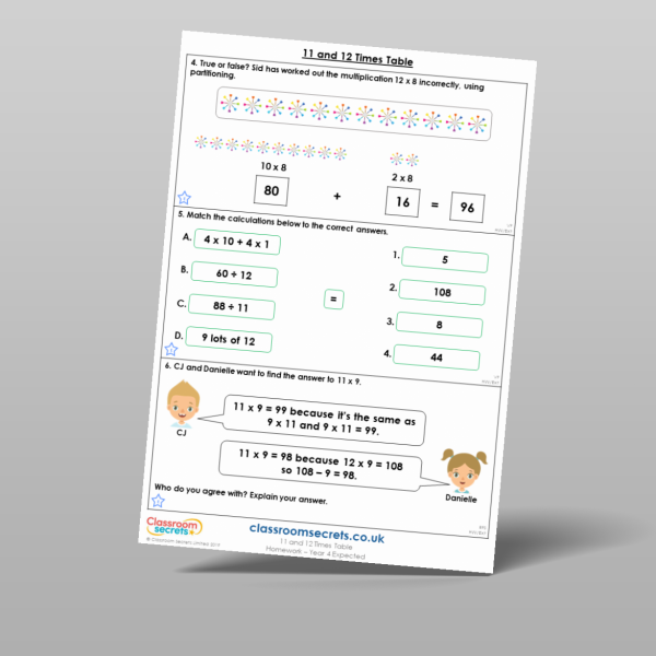 Year 4 11 And 12 Times Table Homework Resource | Classroom Secrets