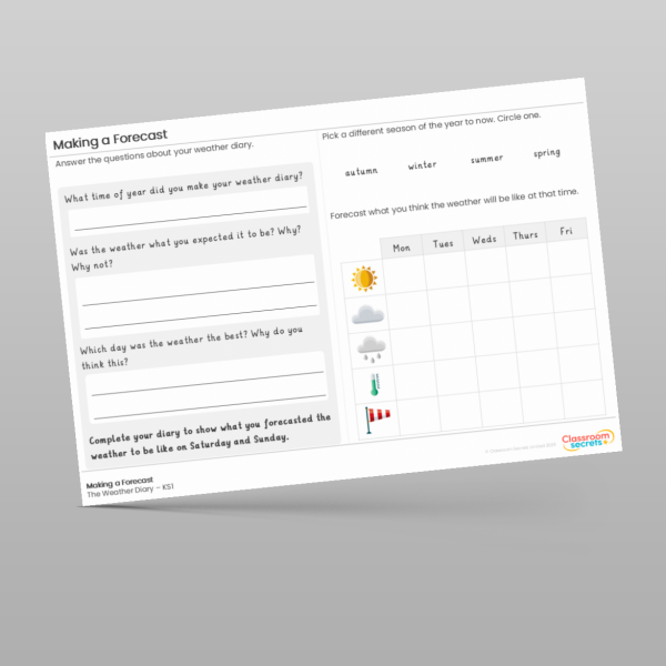 KS1 Making A Forecast Geography Fieldwork Worksheet Resource ...