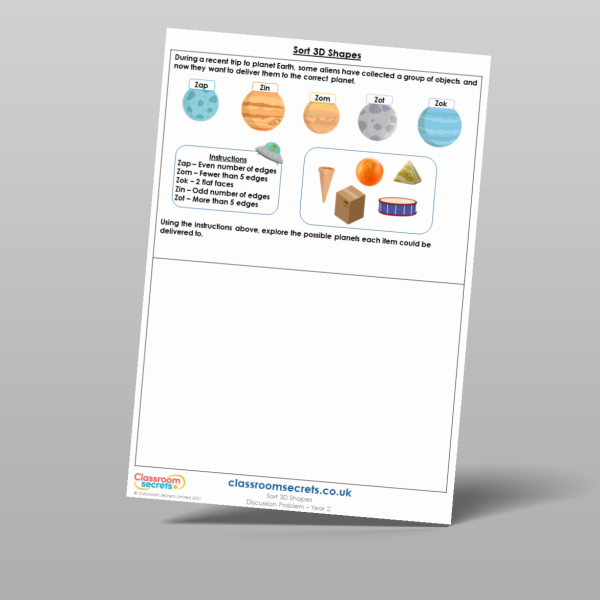 Year 2 Sort 3d Shapes Discussion Problem Resource | Classroom Secrets