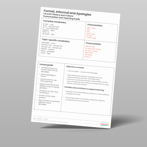 Year 6 Formal Informal And Apologies Pronunciation Guide Resource ...