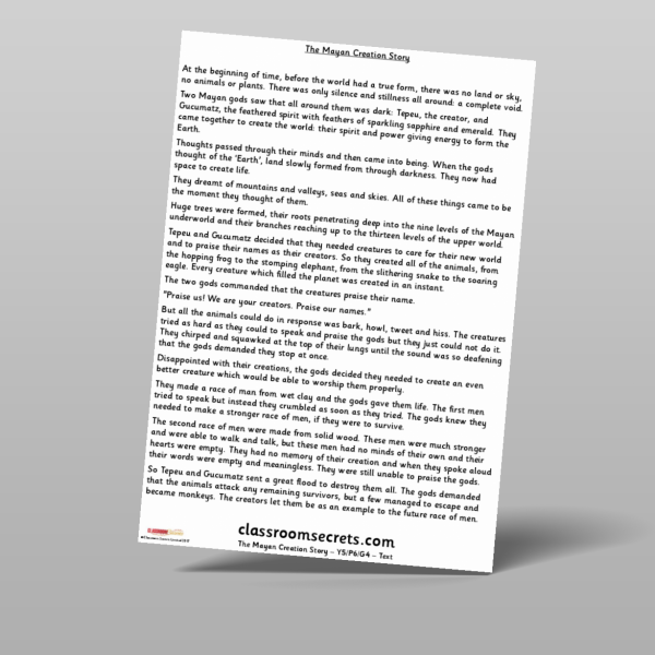 Year 5 The Mayan Creation Story Whole Class Guided Reading Resource ...