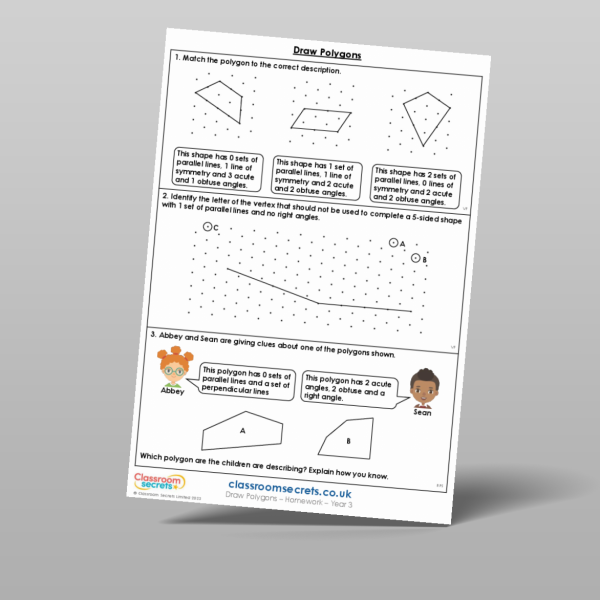 Year 3 Draw Polygons Homework Resource | Classroom Secrets