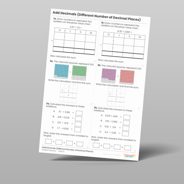 Year 5 Add Decimals Different Number Of Decimal Places Varied Fluency ...