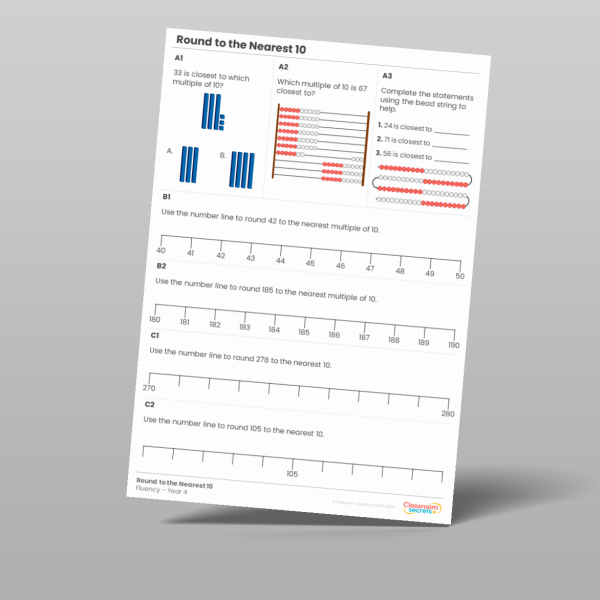 Year 4 Round To The Nearest 10 Fluency Matrix Resource | Classroom Secrets