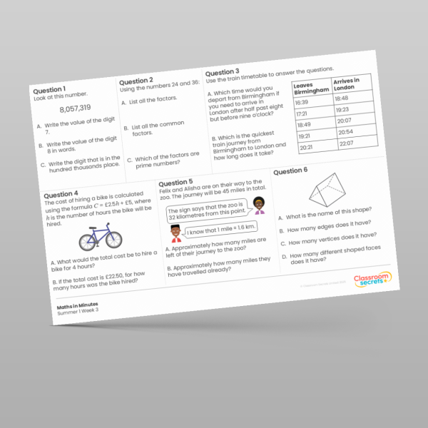 Year 6 Summer 1 Week 3 Maths In Minutes Resource | Classroom Secrets