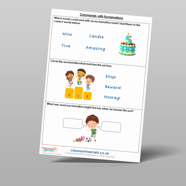 Year 1 Commands With Exclamations Prior Learning Resource Classroom Secrets