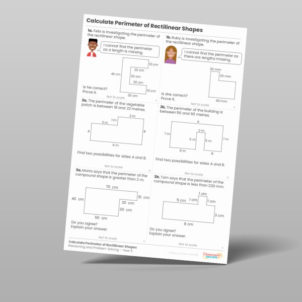 Year 5 Calculate Perimeter Of Rectilinear Shapes Reasoning And Problem Solving Resource ...