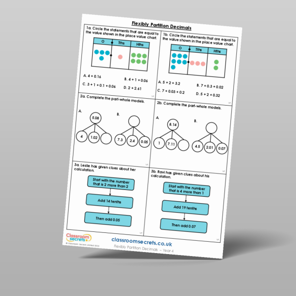 Year 4 Flexibly Partition Decimals Varied Fluency Resource | Classroom ...