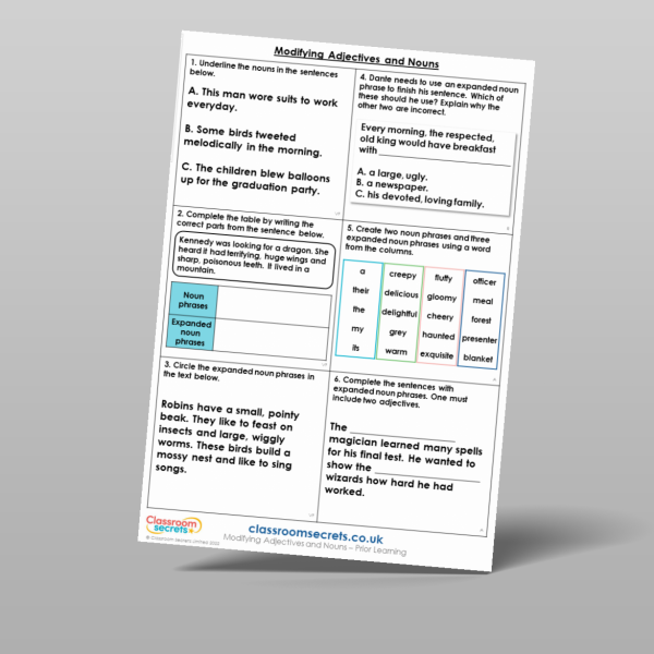 Year 4 Modifying Adjectives And Nouns Prior Learning Resource ...