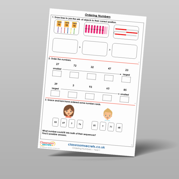 Year 1 Ordering Numbers Main Activity Resource | Classroom Secrets