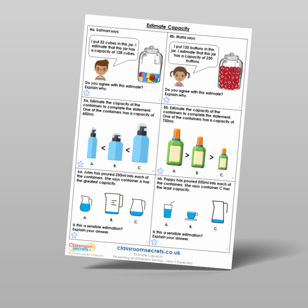 Year 5 Estimate Capacity Reasoning And Problem Solving Resource ...