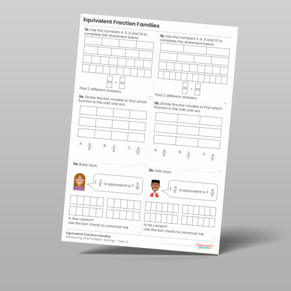 Year 4 Equivalent Fraction Families Reasoning And Problem Solving 2 ...