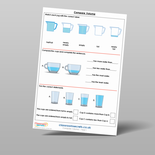 Year 1 Compare Volume Main Activity Resource | Classroom Secrets