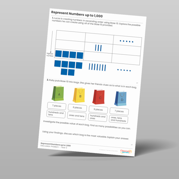 Year 3 Represent Numbers Up To 1 000 Discussion Problem Resource ...
