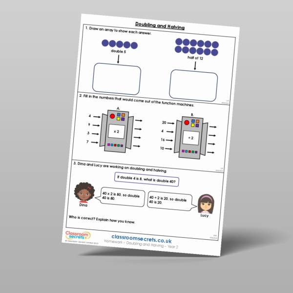 Year 2 Doubling And Halving Homework Resource | Classroom Secrets