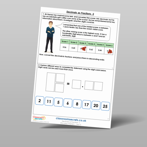 Year 5 Decimals As Fractions 2 Discussion Problem Resource | Classroom ...