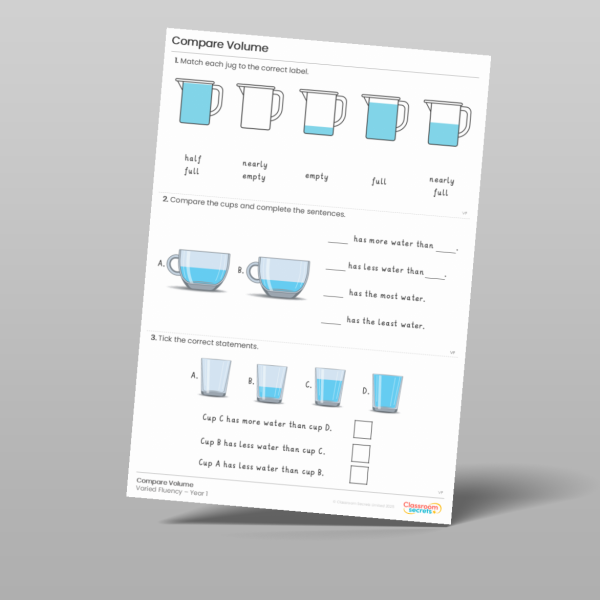 Year 1 Compare Volume Varied Fluency 2 Resource | Classroom Secrets