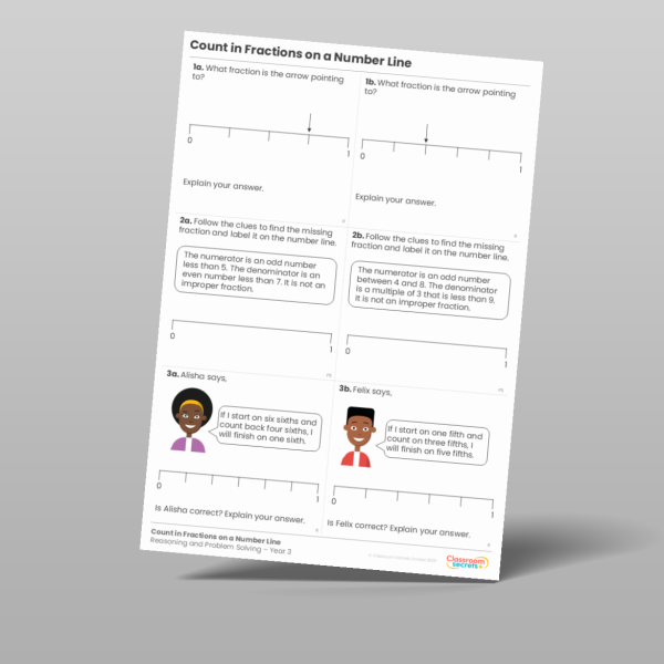 Count In Fractions On A Number Line Reasoning And Problem Solving Resource Classroom Secrets