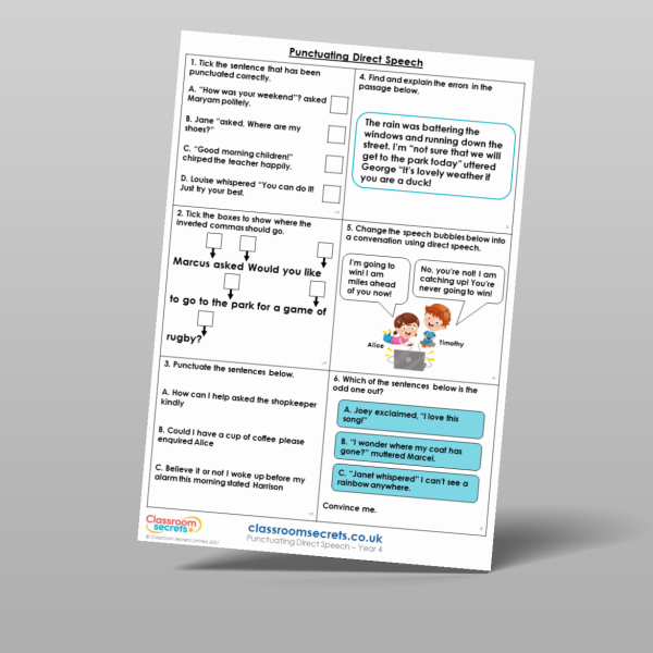 Year 4 Punctuating Direct Speech Mixed Activity Resource | Classroom ...