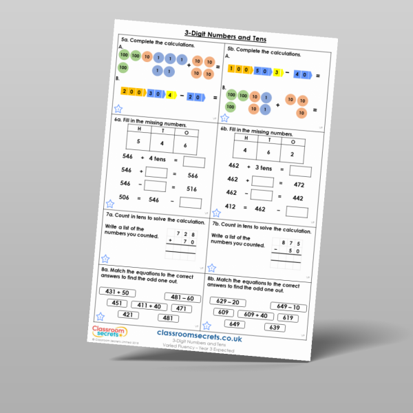 Year 3 3 Digit Numbers And Tens Varied Fluency Resource | Classroom Secrets