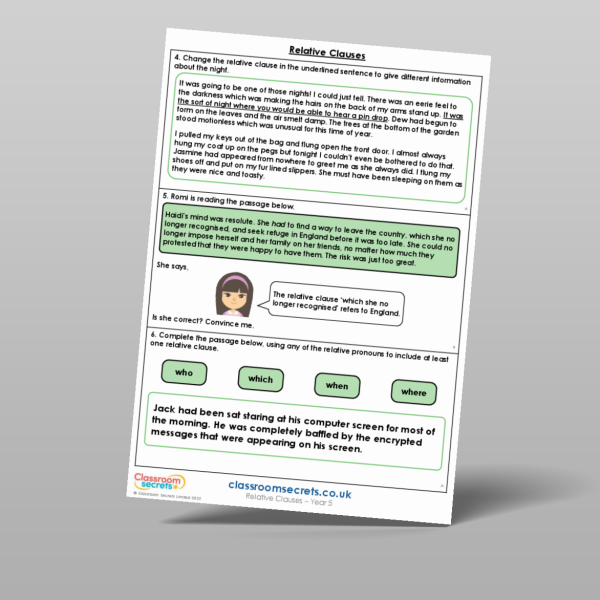 Year 5 Relative Clauses Mixed Activity Resource | Classroom Secrets