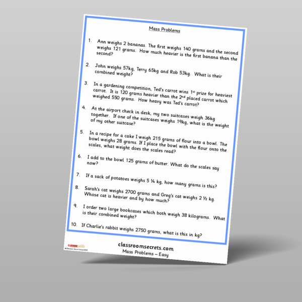 KS2 Mass Word Problems Resource | Classroom Secrets