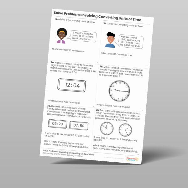 Year 4 Solve Problems Involving Converting Units Of Time Reasoning And ...