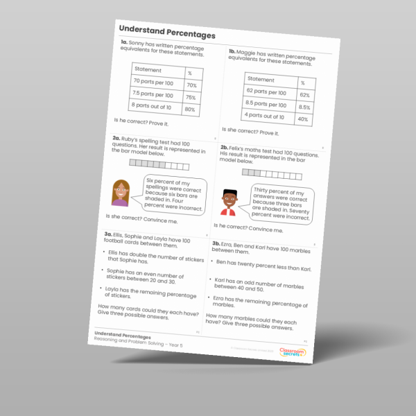 Year 5 Understand Percentages Reasoning And Problem Solving 2 Resource | Classroom Secrets
