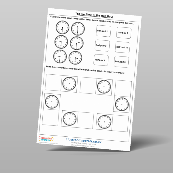 Year 1 Tell The Time To The Half Hour Discussion Problem Resource ...
