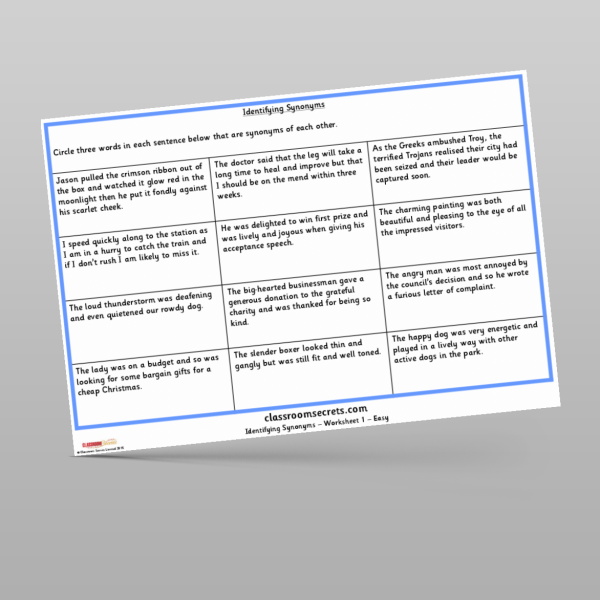 Identifying Synonyms KS2 SPAG Test Practice – Classroom Secrets ...